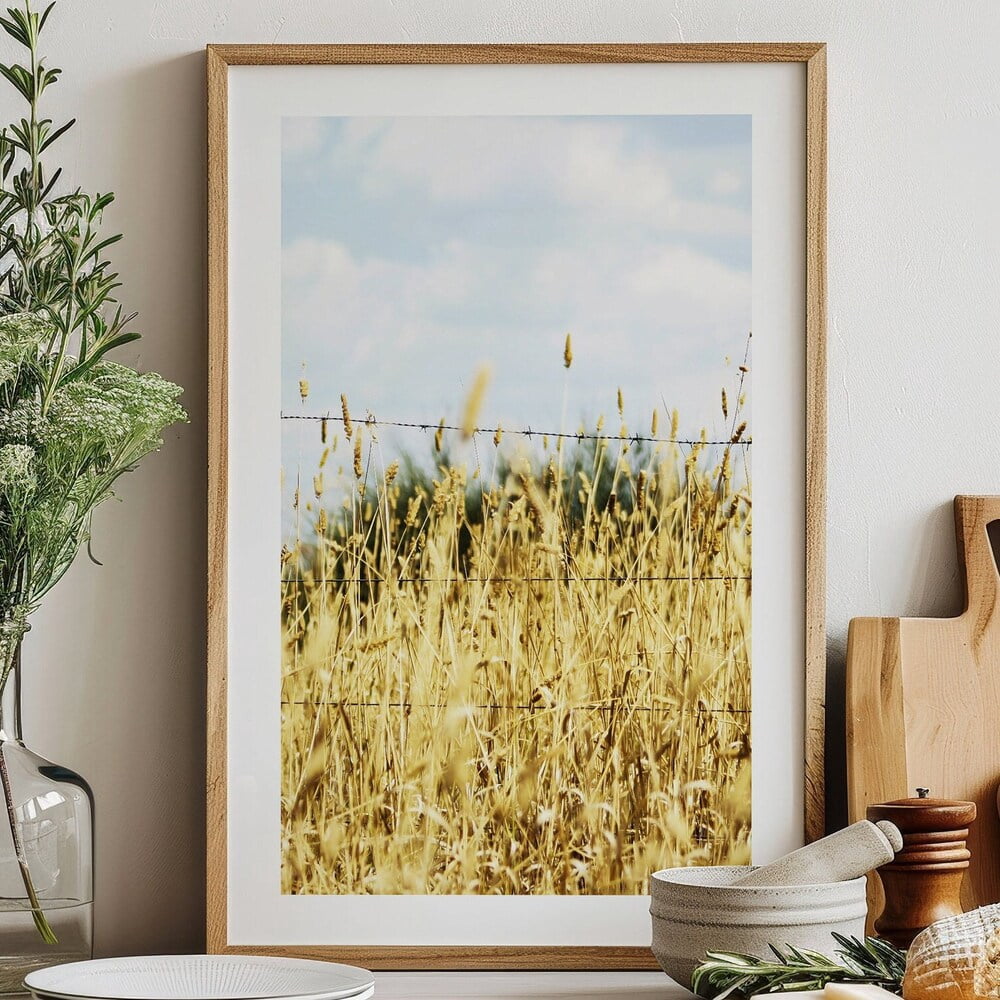 Farmhouse Kitchen Print Hayfield Western Wall Art Farm Yellow Hay ...