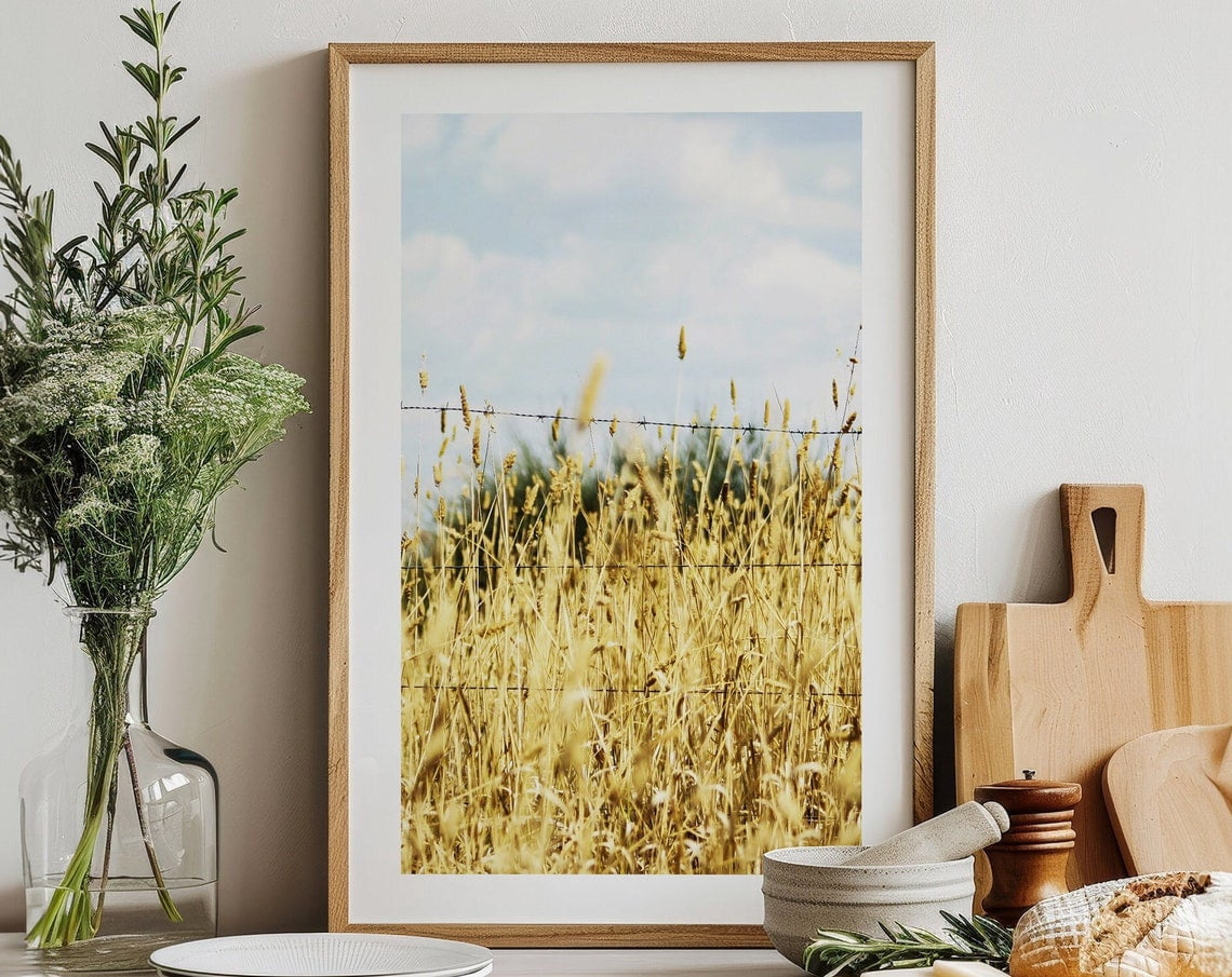 Farmhouse Kitchen Print Hayfield Western Wall Art Farm Yellow Hay ...