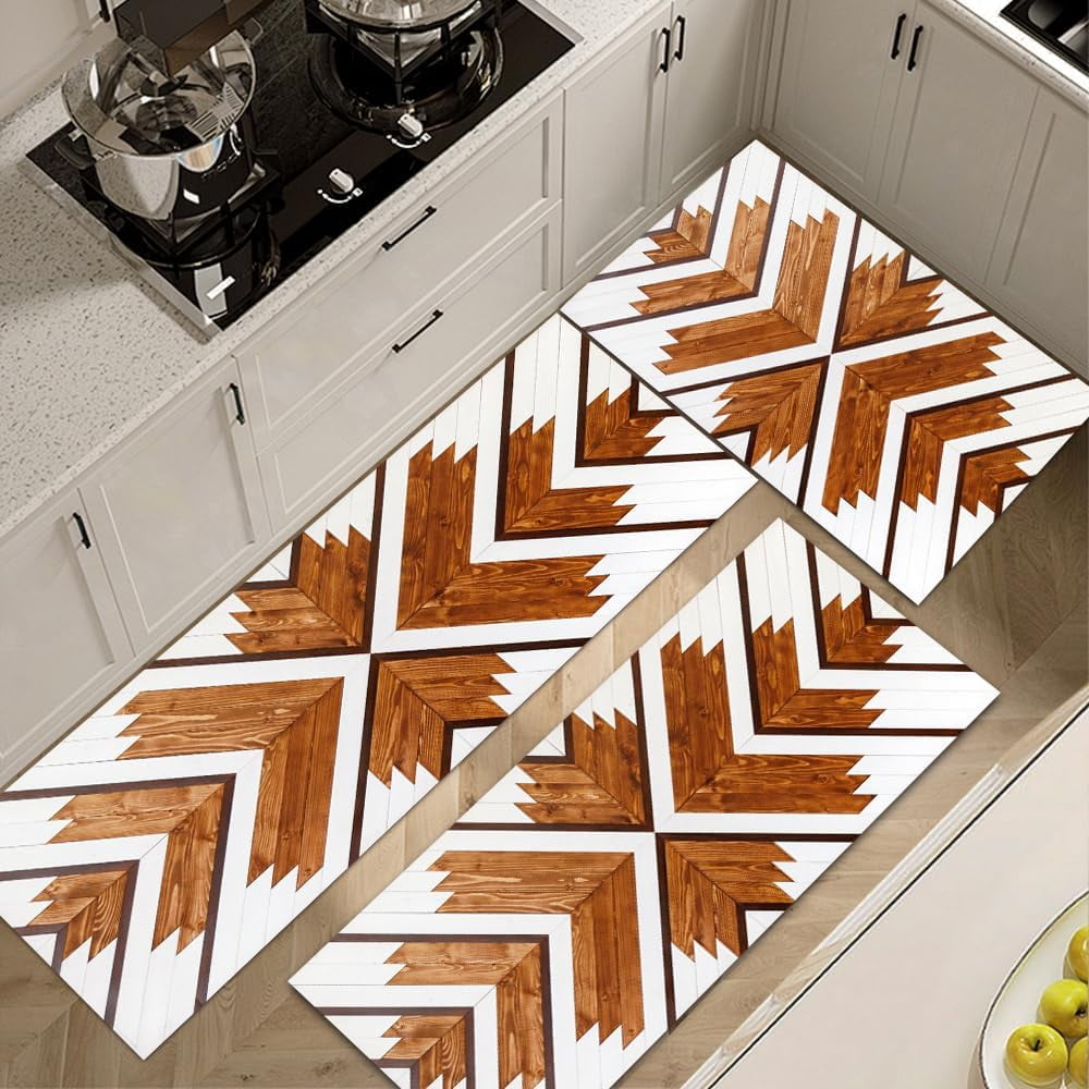 Farmhouse Kitchen Rug Sets 3 Piece,Brown Non Slip Kitchen Rugs and Mats ...