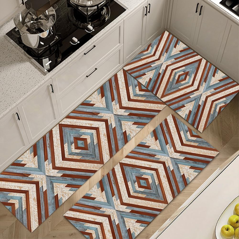 Farmhouse Kitchen Rug Sets 3 Piece,Brown Wood Printed Non Slip Kitchen ...