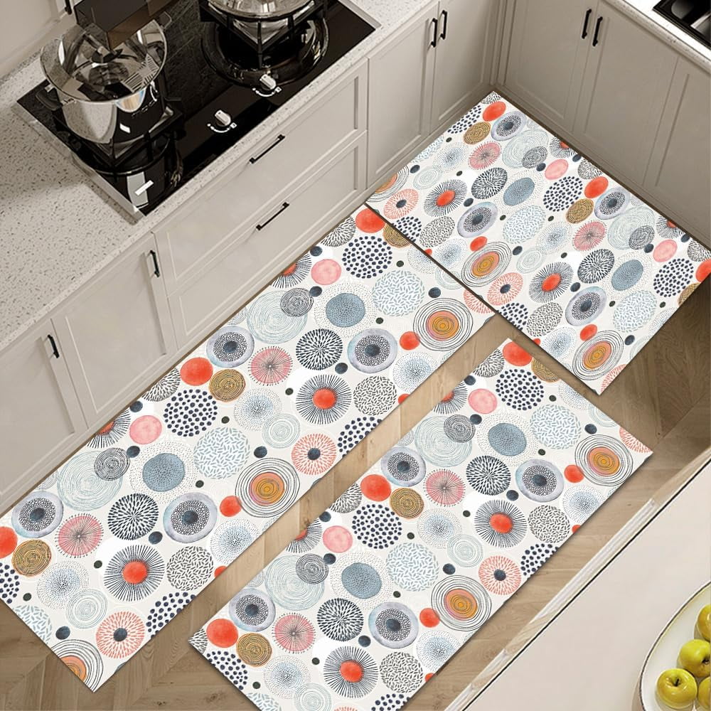 Farmhouse Kitchen Rug Sets 3 Piece,Colorful Tree Ring Print Rugs Non ...