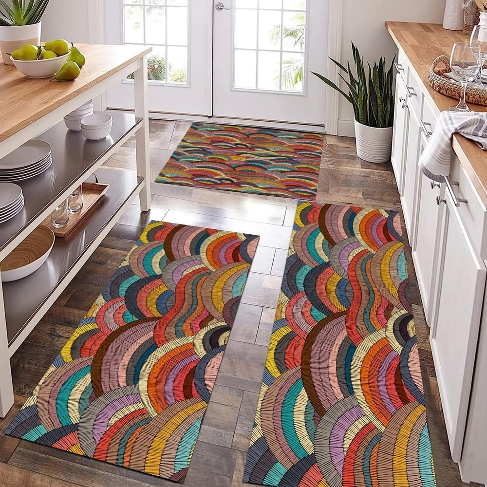 Farmhouse Kitchen Rug Sets 3 Pieces,Colorful Rainbow Rugs Non Slip ...