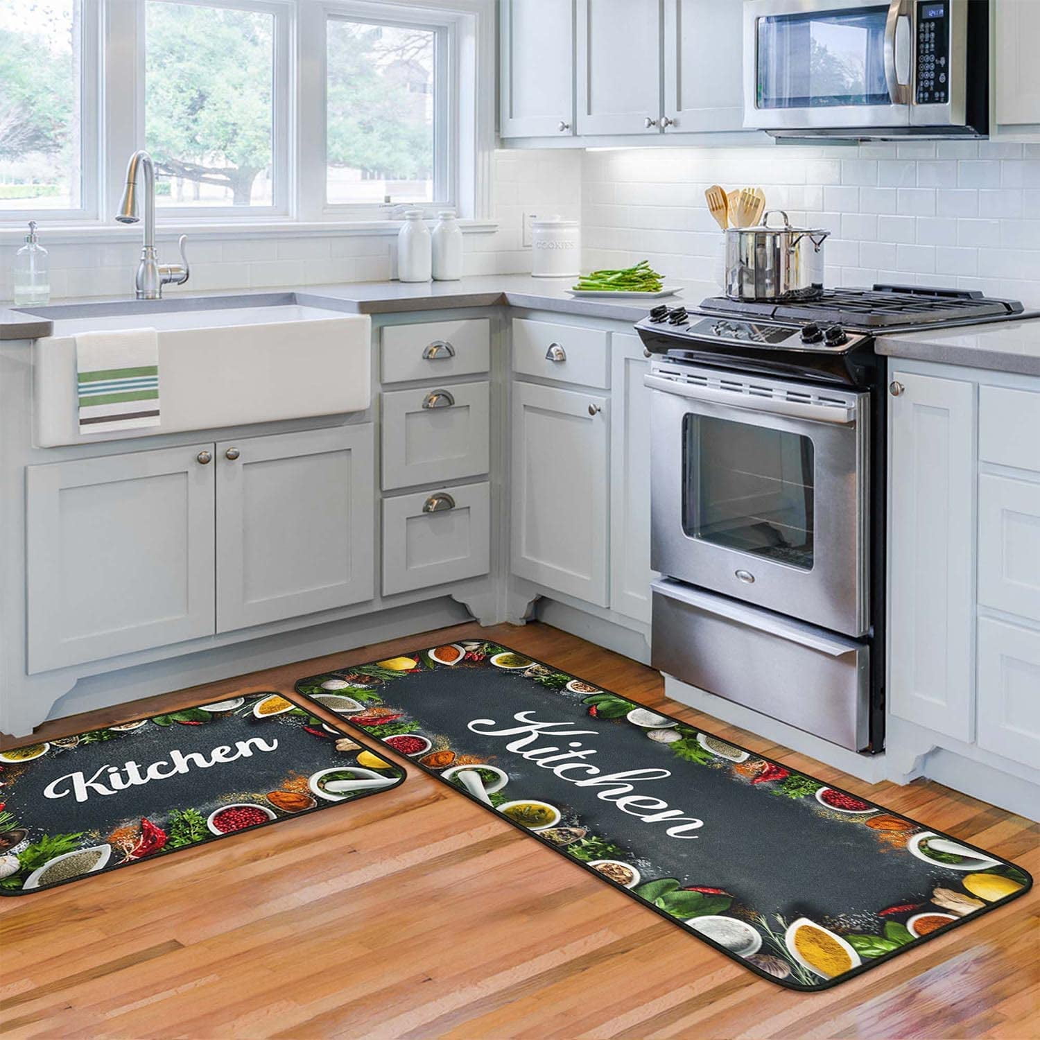 Farmhouse Kitchen Rugs and Mats Non Skid Washable, Non-Slip Backing ...