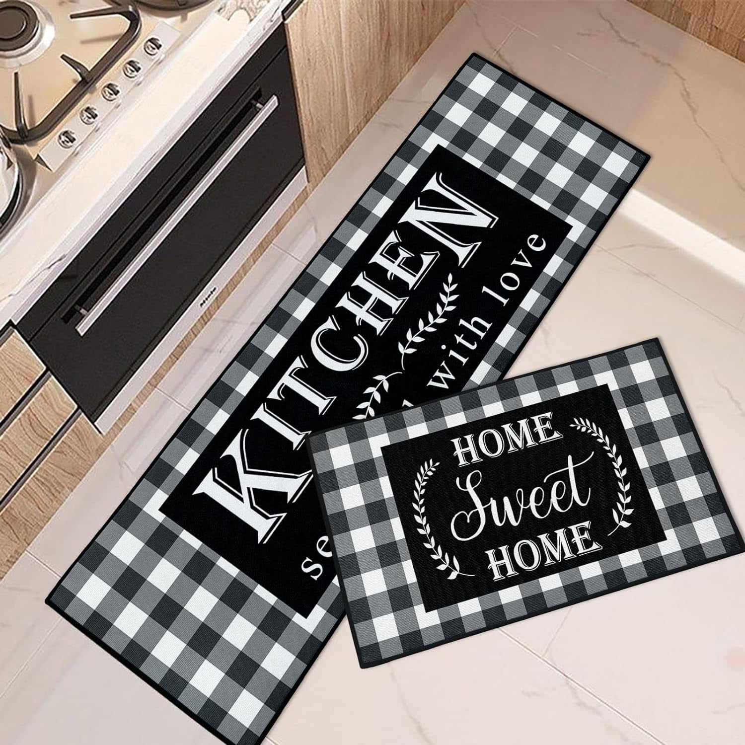 Farmhouse Kitchen Rugs and Mats Non Skid Washable Set of 2, Buffalo ...