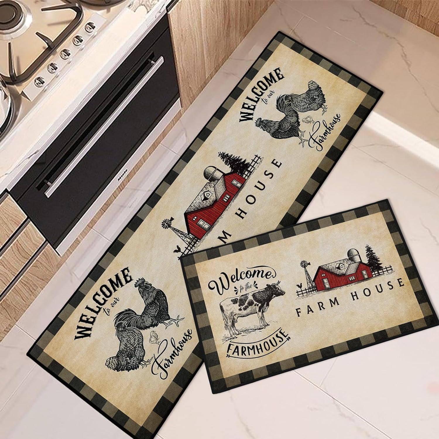 Farmhouse Kitchen Rugs and Mats Non Skid Washable Set of 2, Welcome to ...
