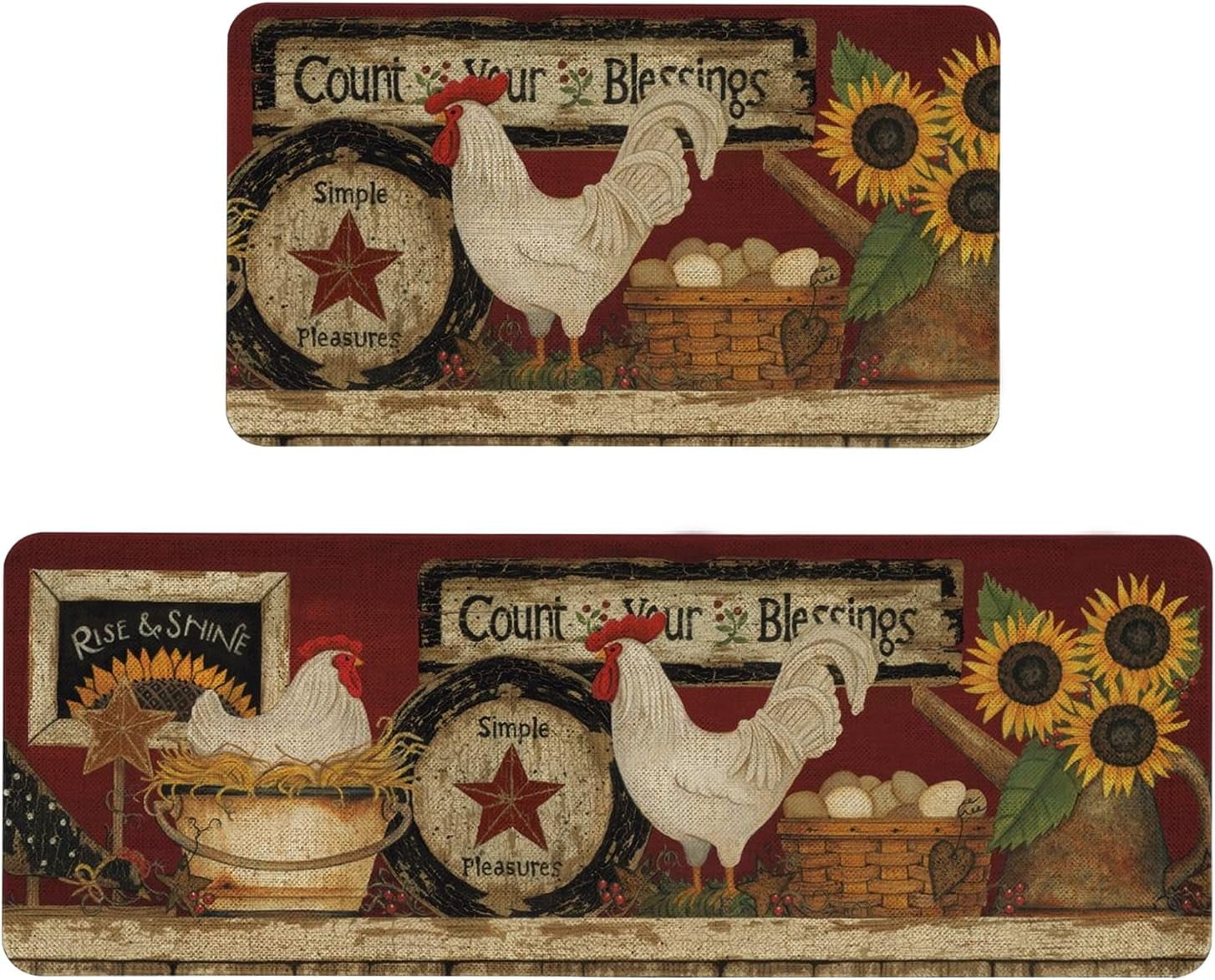 Farmhouse Kitchen Rugs and Mats Set of 2, Farm Rooster Kitchen Mat ...