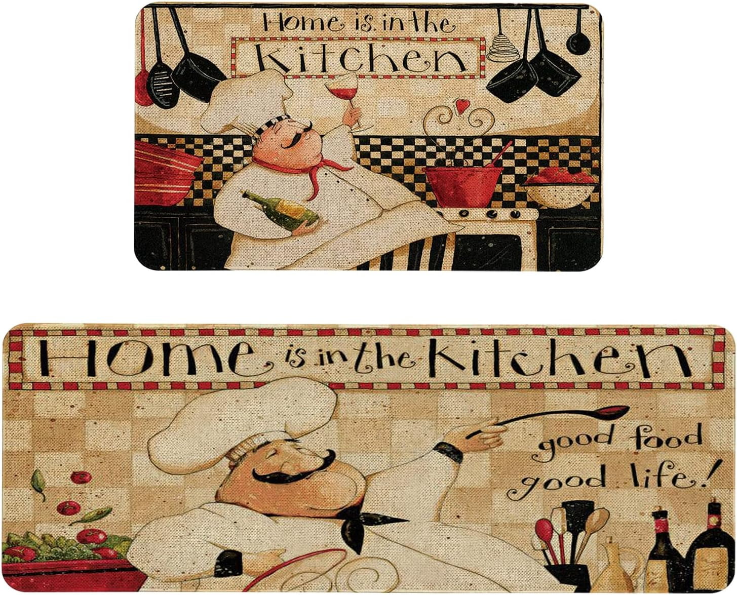 Farmhouse Kitchen Rugs and Mats Set of 2, Home is The Kitchen Chef ...