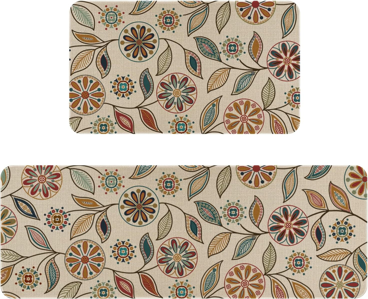 Farmhouse Kitchen Rugs and Mats Set of 2, Modern Floral Kitchen Mats ...