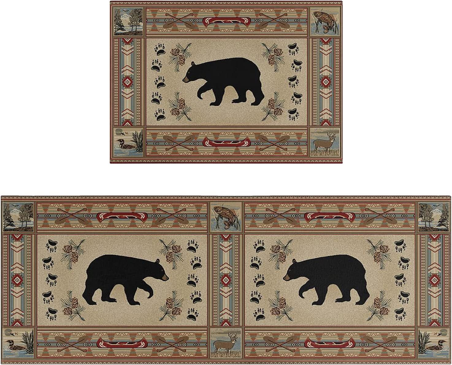 Farmhouse Kitchen Rugs and Mats Set of 2 Rustic Lodge Bear Kitchen Rugs ...