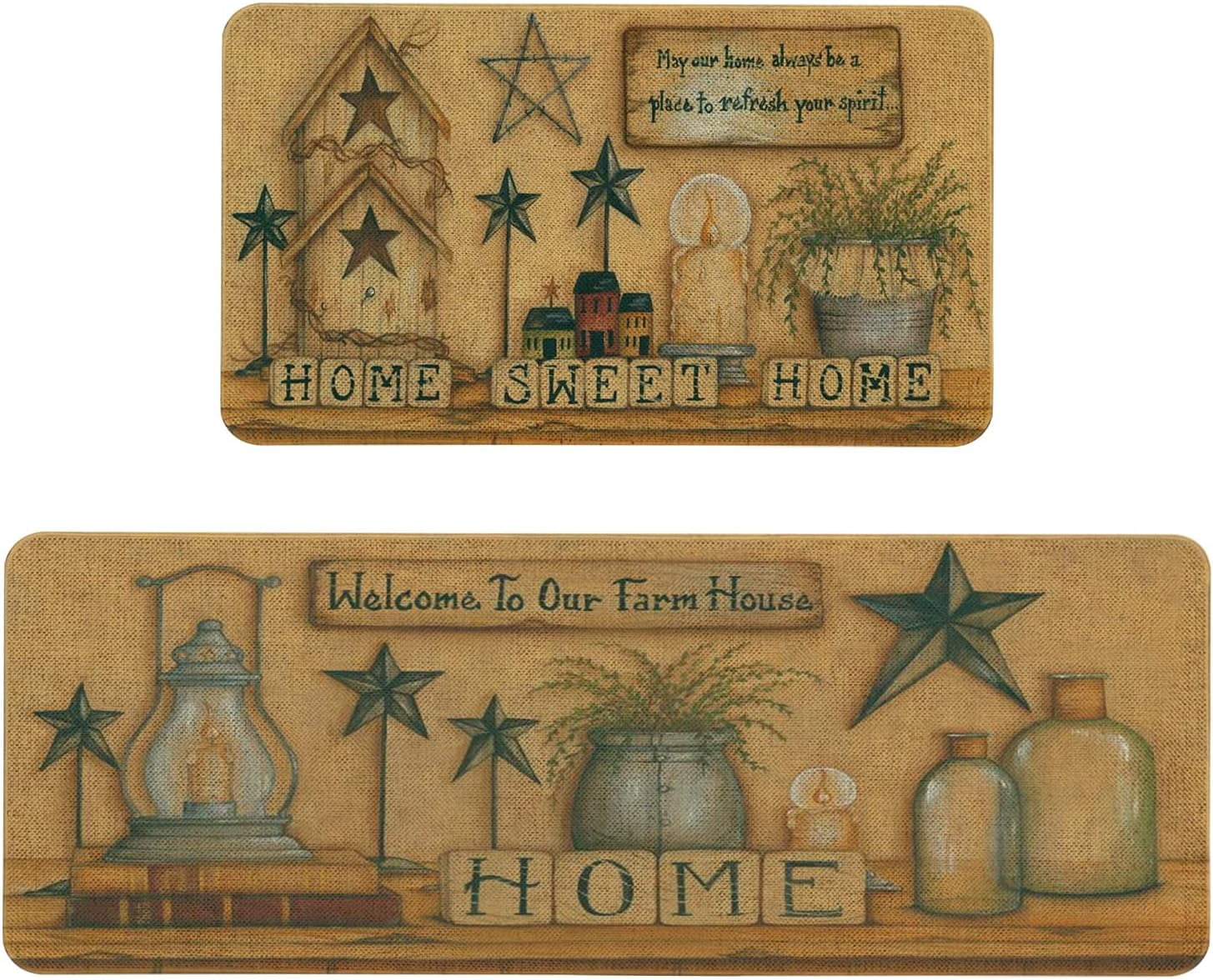 Farmhouse Kitchen Rugs and Mats Set of 2, Welcome to Our Farmhouse ...