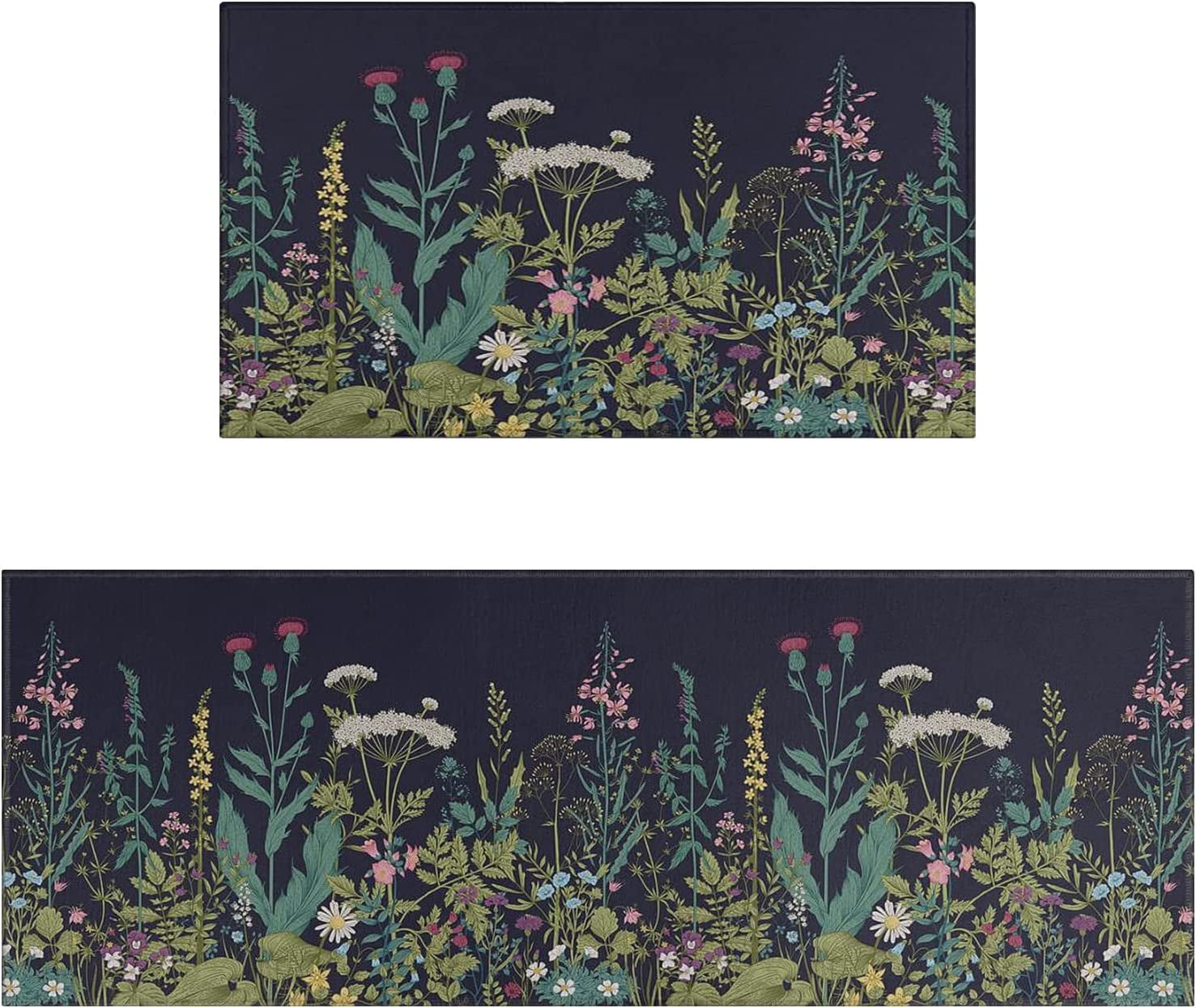 Farmhouse Kitchen Rugs and Mats Sets of 2, Weeds Floral Kitchen ...