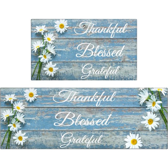 Farmhouse Kitchen Rugs Set of 2, Daisy Kitchen Rugs and Mats Non Skid ...