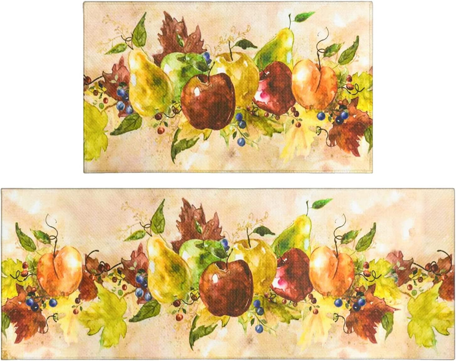 Farmhouse Kitchen Rugs Set of 2, Fruit Apple Kitchen Rugs and Mats Non ...