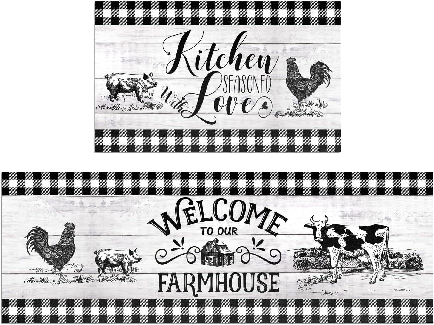 Farmhouse Kitchen Rugs Set of 2 Non Slip Thick Kitchen Mats for Floor ...