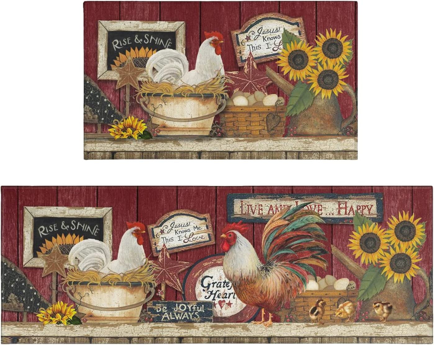 "Pionism Farmhouse Kitchen Rugs Set of 2, Washable Vintage Mats with ...