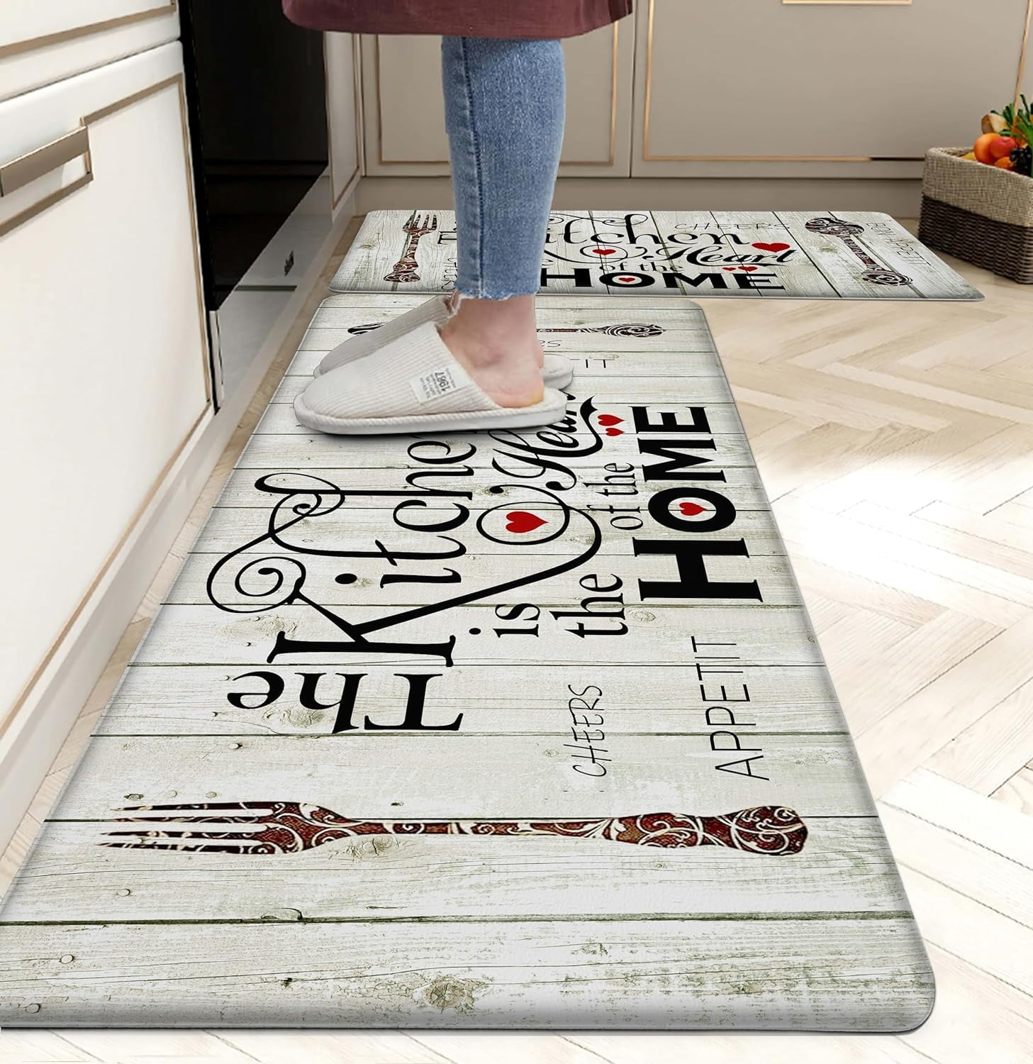 Farmhouse Kitchen Rugs Sets of 2 Cushioned Anti Fatigue Kitchen Mats ...