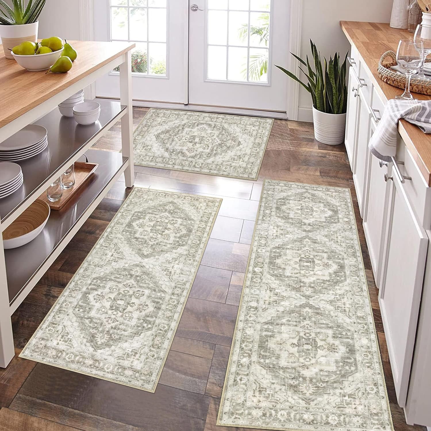 Farmhouse Kitchen Rugs Sets of 3, Kitchen Runner Rugs Non Slip Washable ...