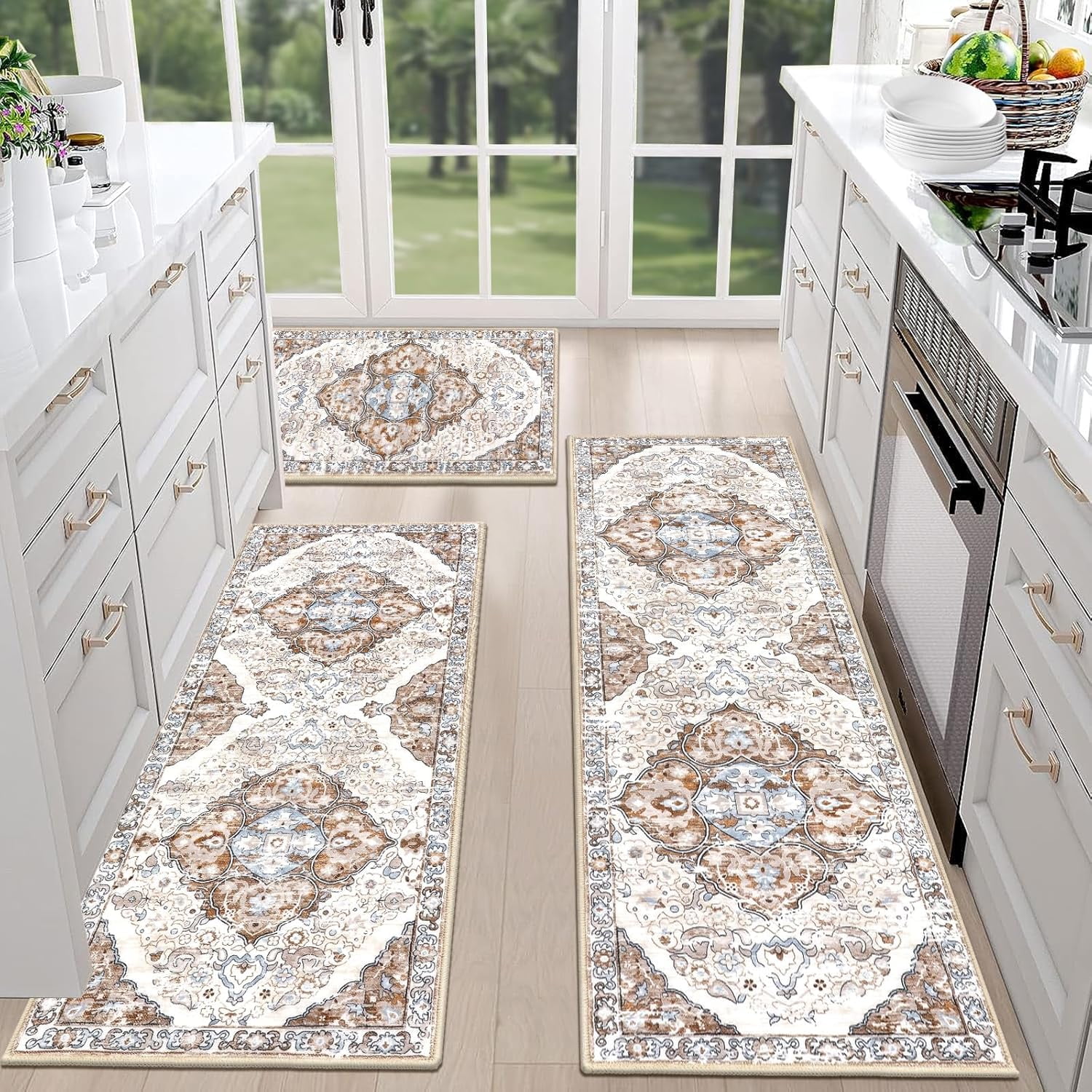 Farmhouse Kitchen Rugs Sets of 3 Non Slip Washable Boho Kitchen Rugs ...