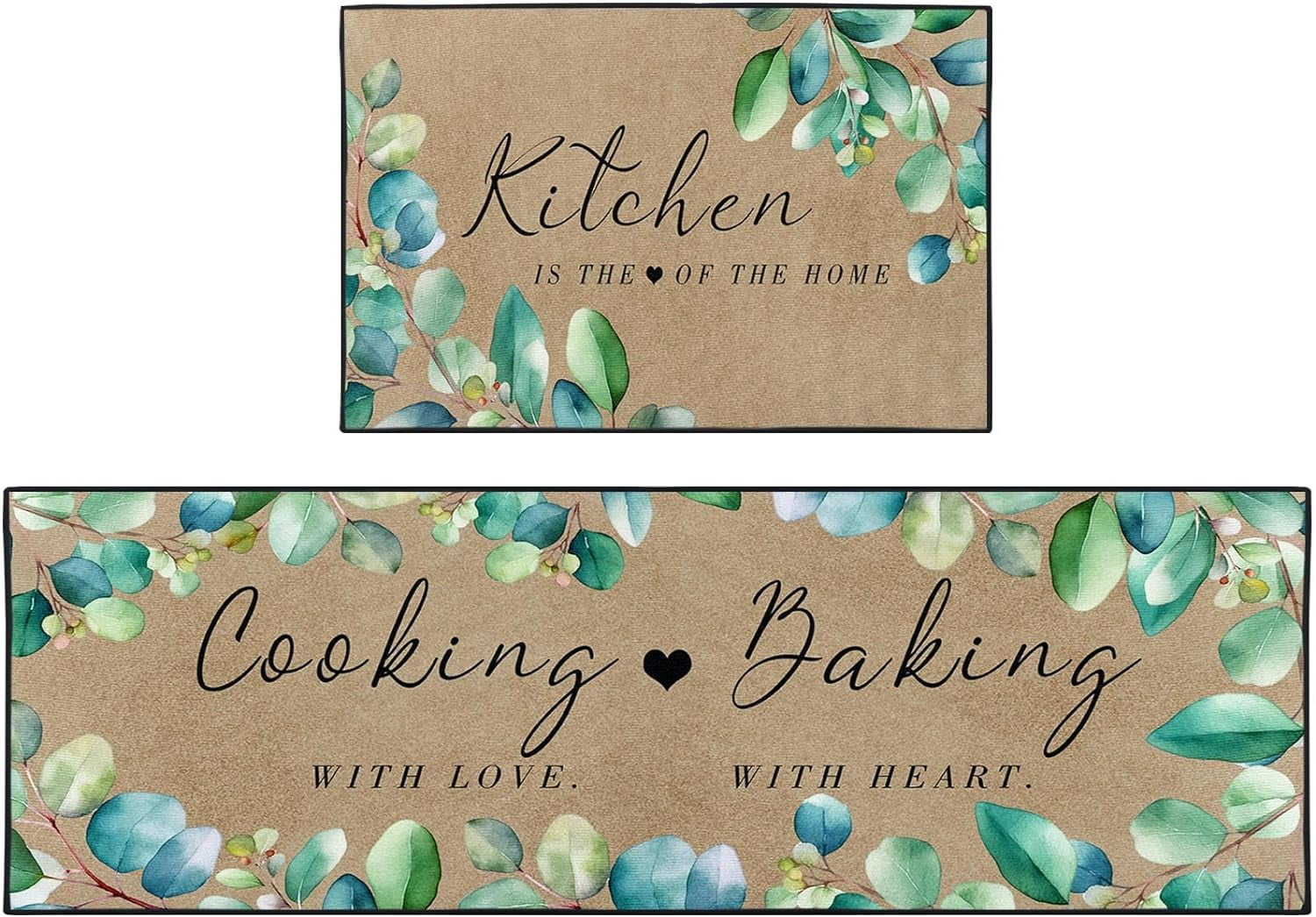 Farmhouse Kitchen Rugs and Mats Non Skid Washable Set of 2, Eucalyptus ...