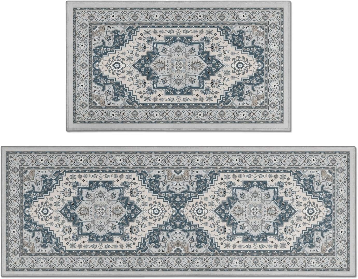 Farmhouse Kitchen Rugs and Mats Set of 2, Gray Boho Kitchen Rug ...
