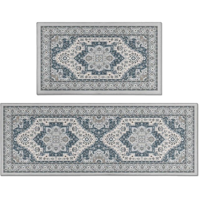 Farmhouse Kitchen Rugs and Mats Set of 2, Gray Boho Kitchen Rug ...