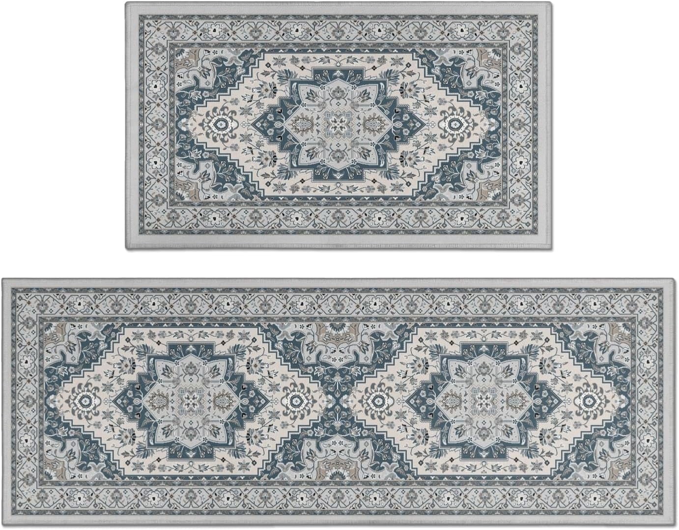 Farmhouse Kitchen Rugs and Mats Set of 2, Gray Boho Kitchen Rug ...