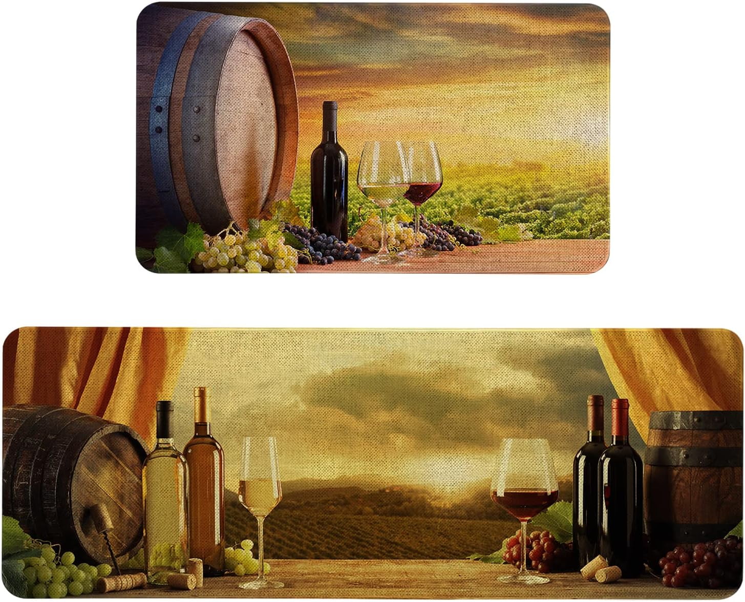 Farmhouse Kitchen Rugs and Mats Set of 2, Red Wine Kitchen Rug Non-Slip ...