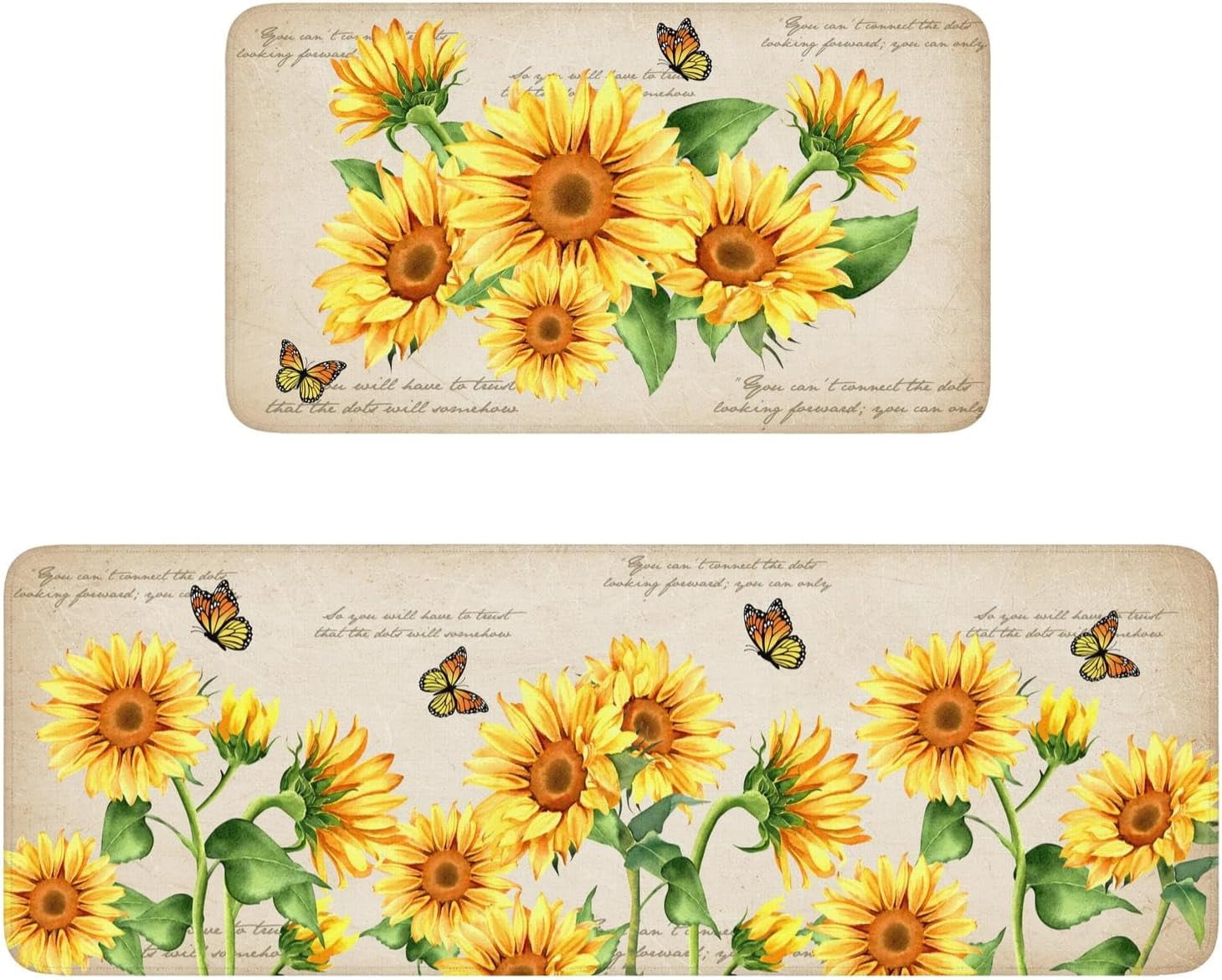 Farmhouse Kitchen Mats Set of 2 Non-Slip Sunflower Kitchen Rugs ...