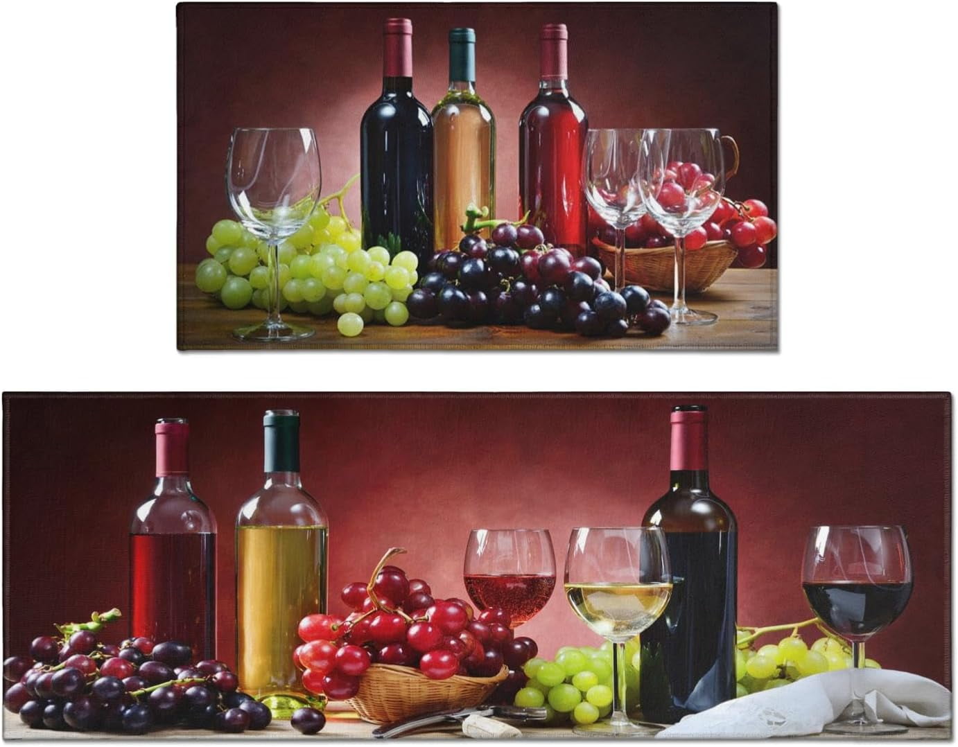 Farmhouse Kitchen Rugs and Mats Set of 2, Wine Kitchen Rug, Washable ...