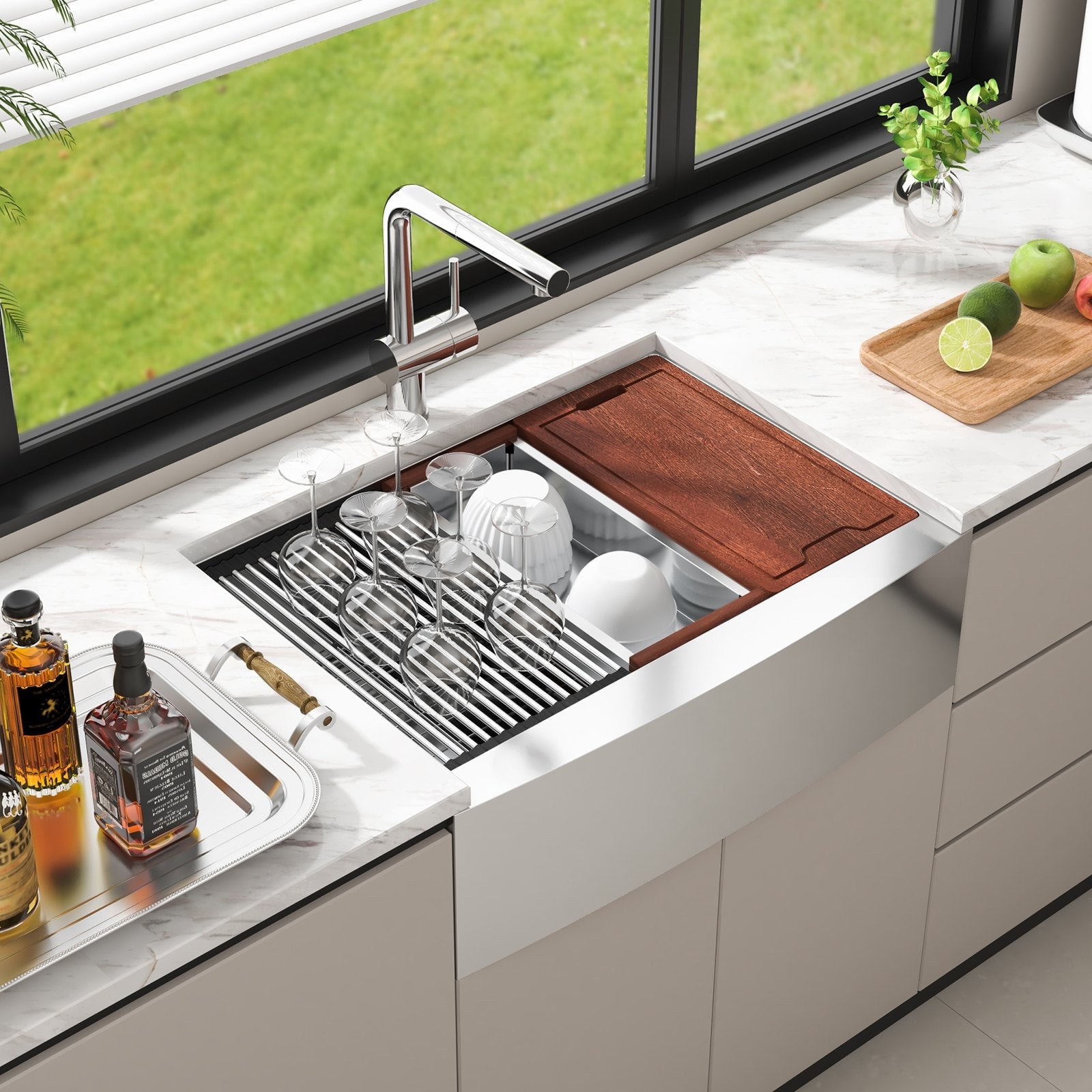Farmhouse Kitchen Sink, 304 Stainless Steel Drop-In Sinks, Single Bowl ...