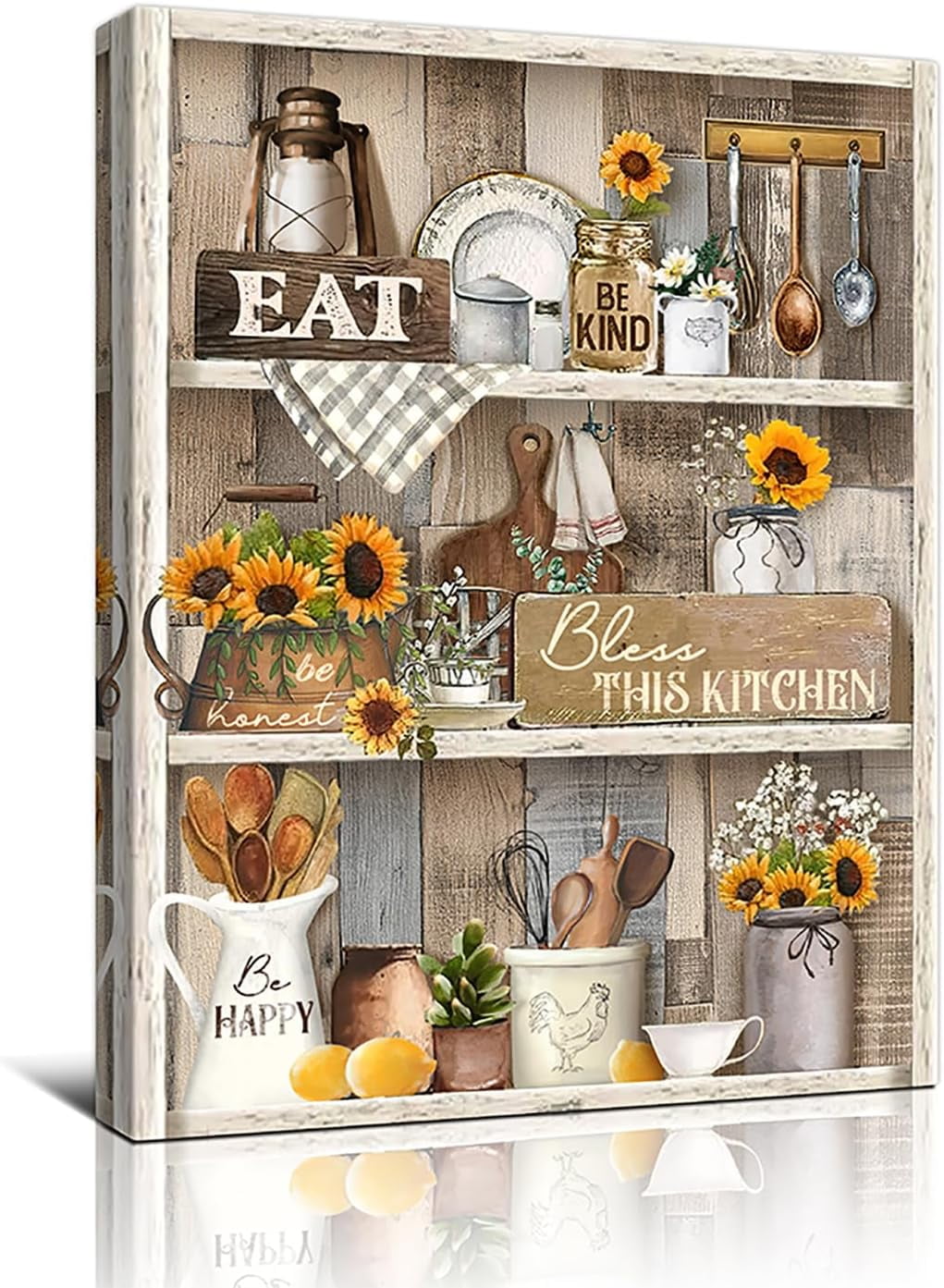 Farmhouse Kitchen Sunflower Wall Art Eat Kitchen Sign Fork and Spoon ...