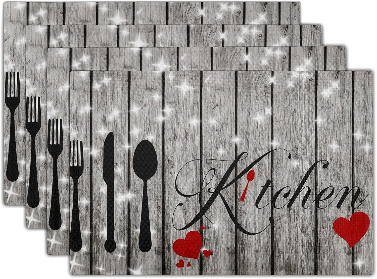 Farmhouse Kitchen Table Placemats - Rustic Place Mats Set of 4 Heart ...