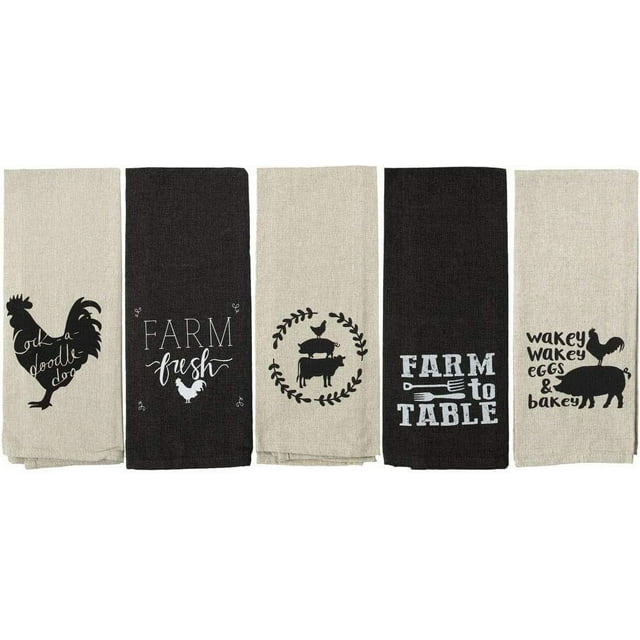 Farmhouse Kitchen Towels Set -Cotton Tan Black Farm Flour Sack Towels ...