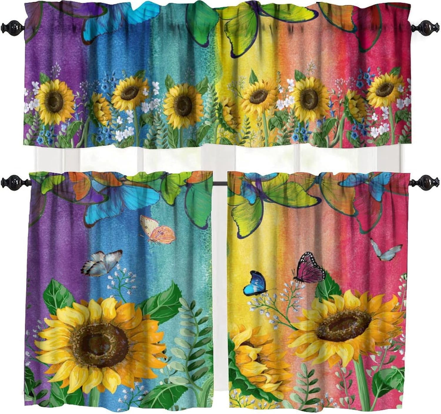 Farmhouse Kitchen Valance for Window Retro Style Wooden Windmill Straw ...