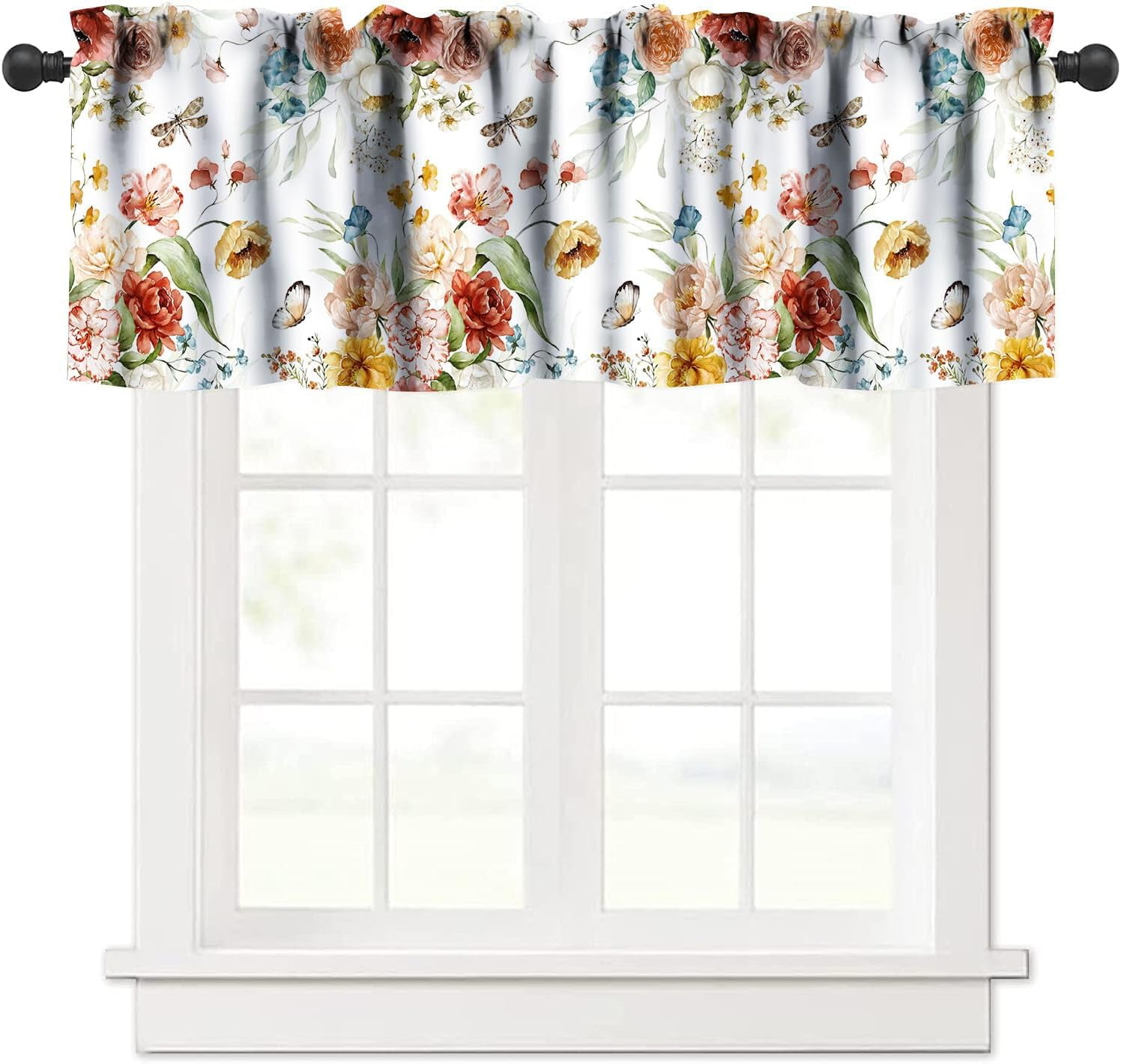 Farmhouse Kitchen Valance for Window Retro Style Wooden Windmill Straw ...