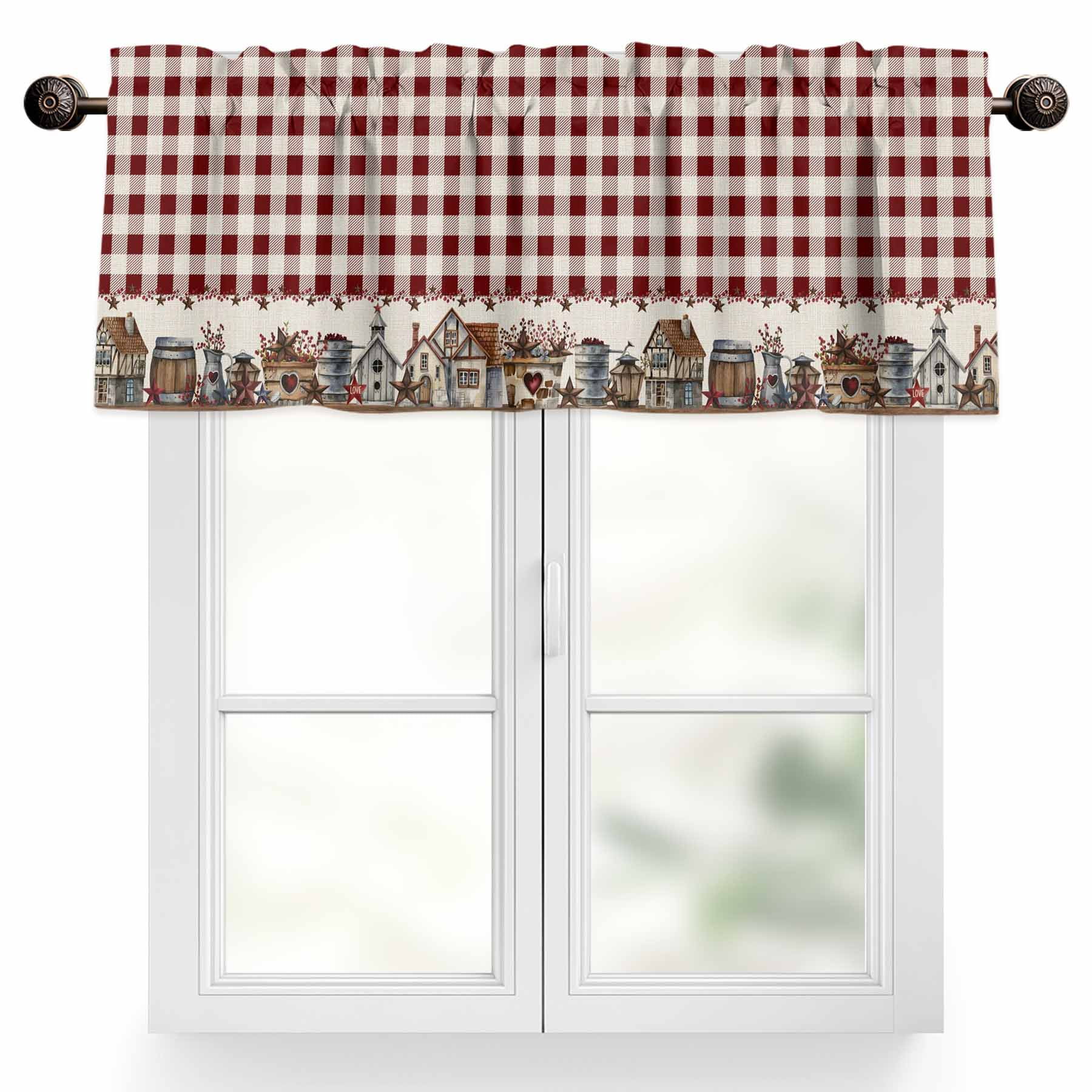 Farmhouse Kitchen Valances for Windows Country Farm Barn Red Brown ...