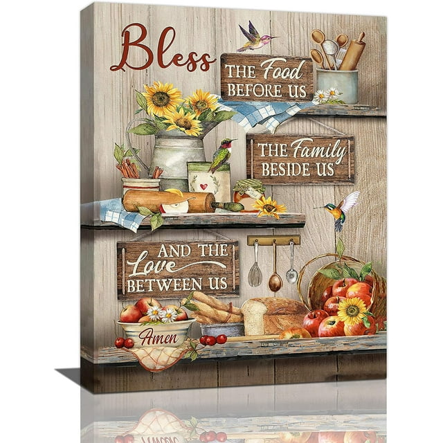 Farmhouse Kitchen Wall Art Christian Kitchen Wall Decor Bless Quotes ...