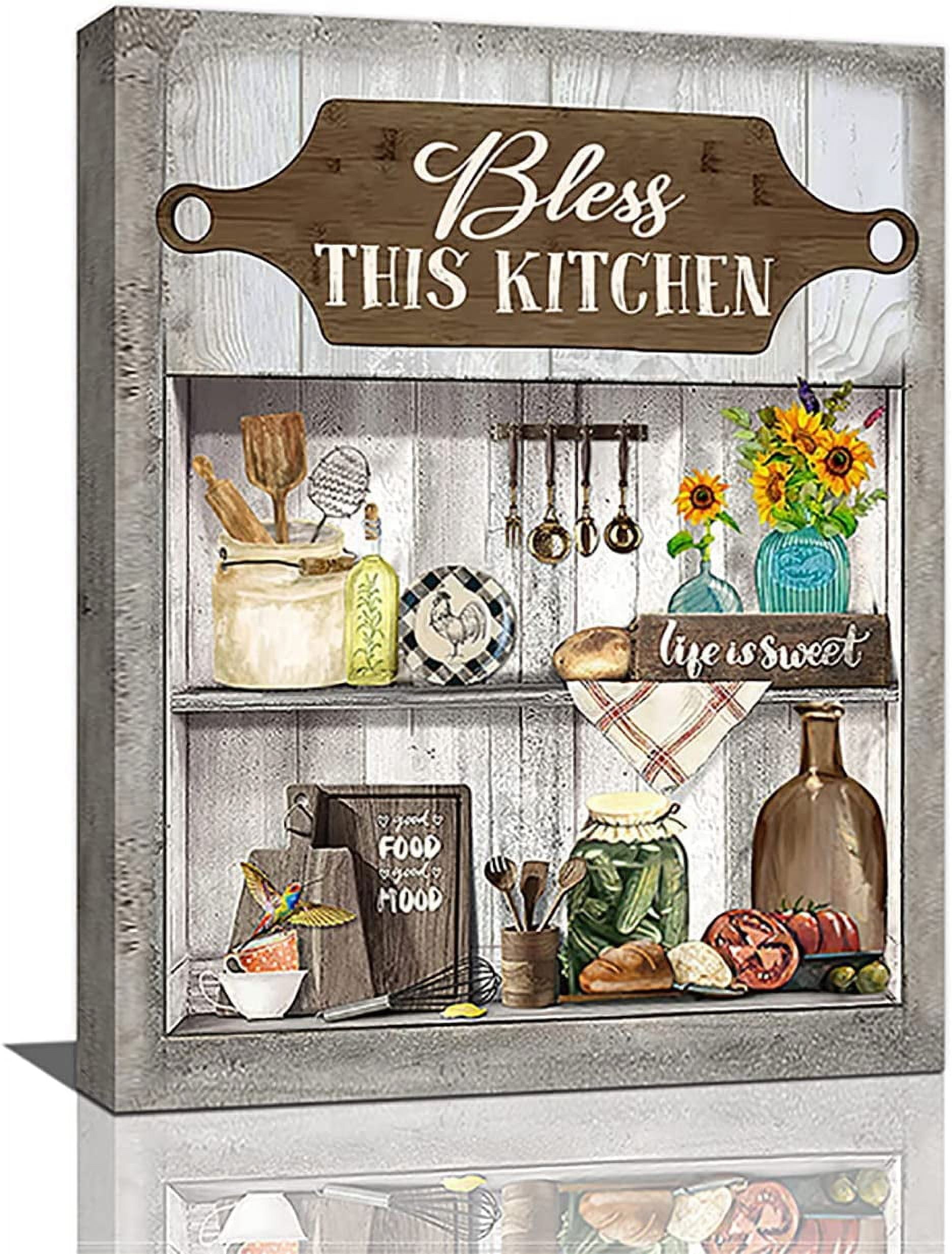 Farmhouse Kitchen Wall Art Country Sunflower Pickle Canvas Prints ...