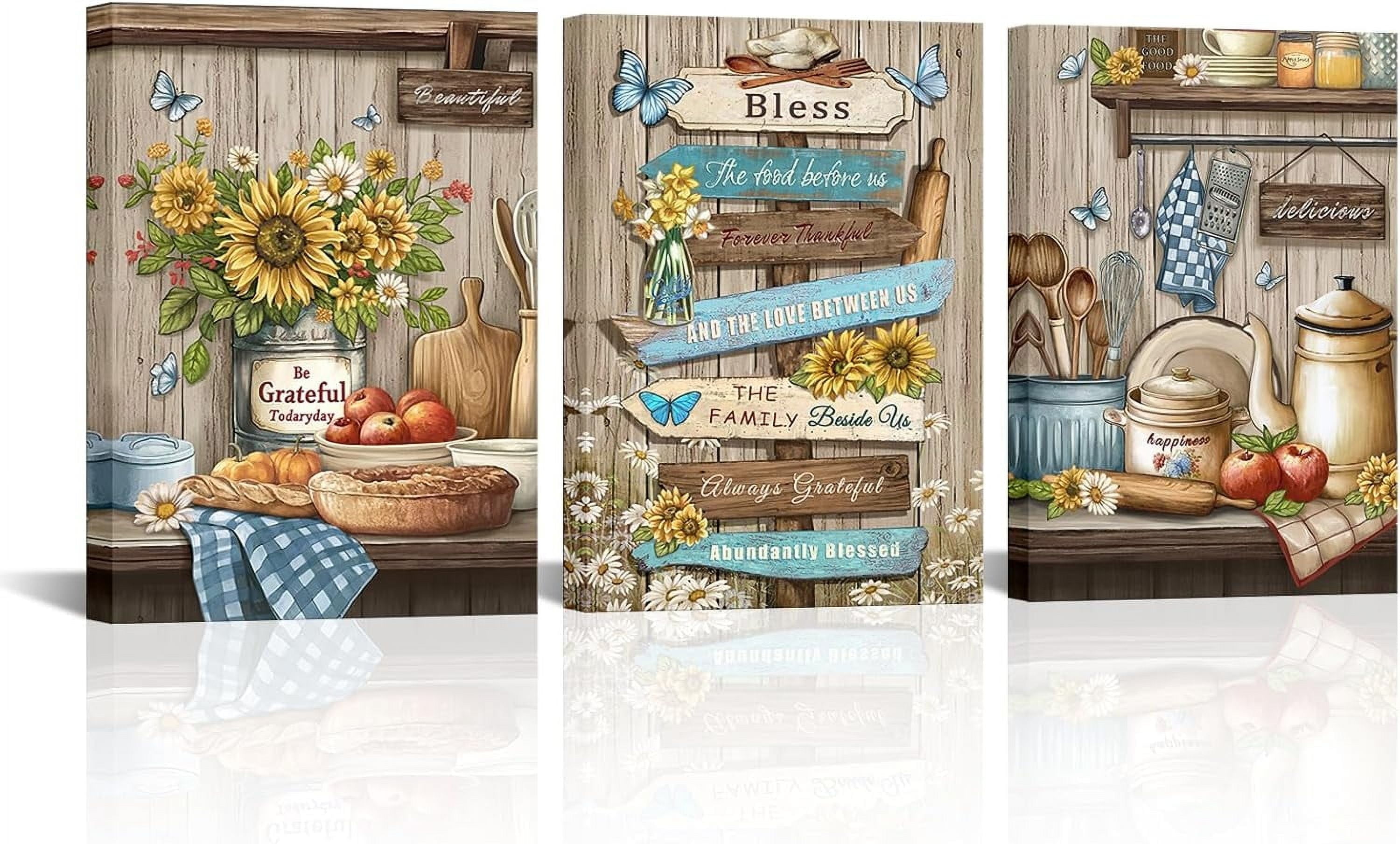 Farmhouse Kitchen Wall Art Rustic Kitchen Canvas Kitchen Rules Painting ...