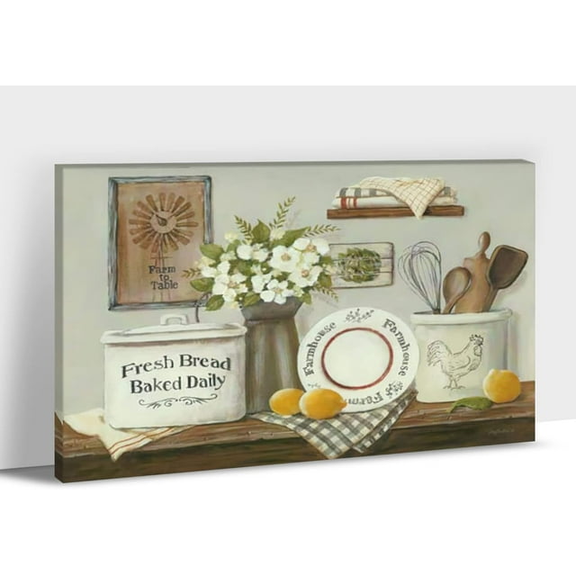 Farmhouse Kitchen Wall Art, Vintage Country Kitchen Pictures Wall Decor, Rustic Flower Lemon ...