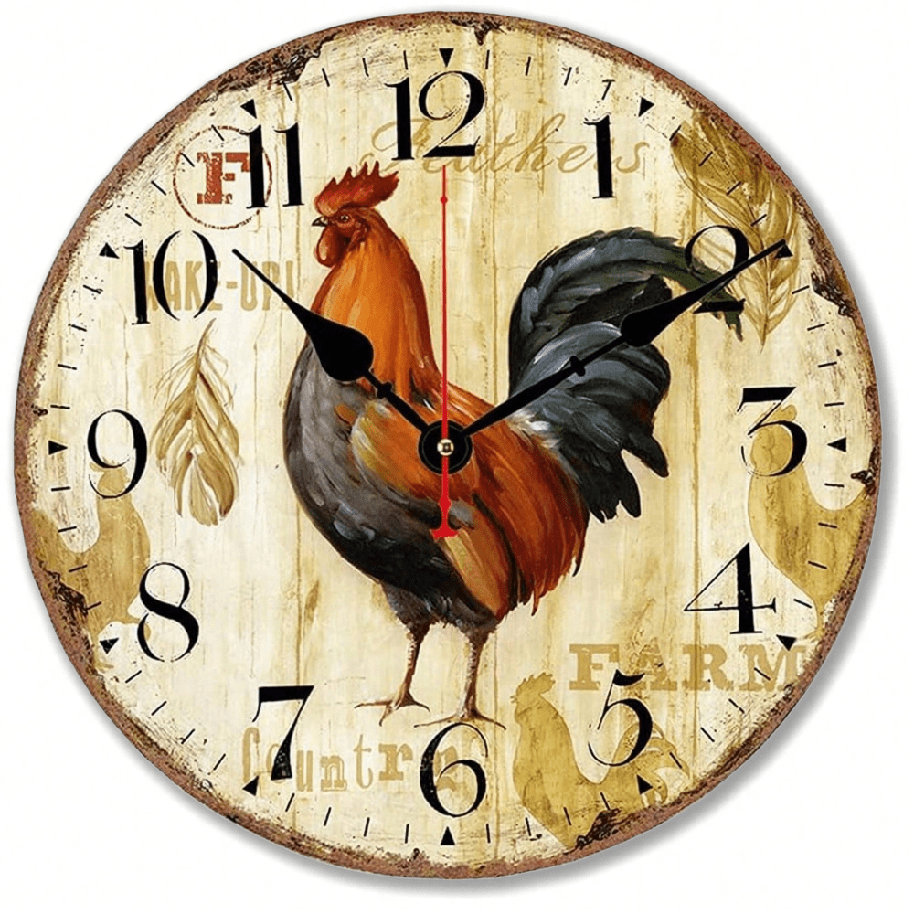 Farmhouse Kitchen Wall Clock, Decorative Rooster Clocks, Silent Wooden ...