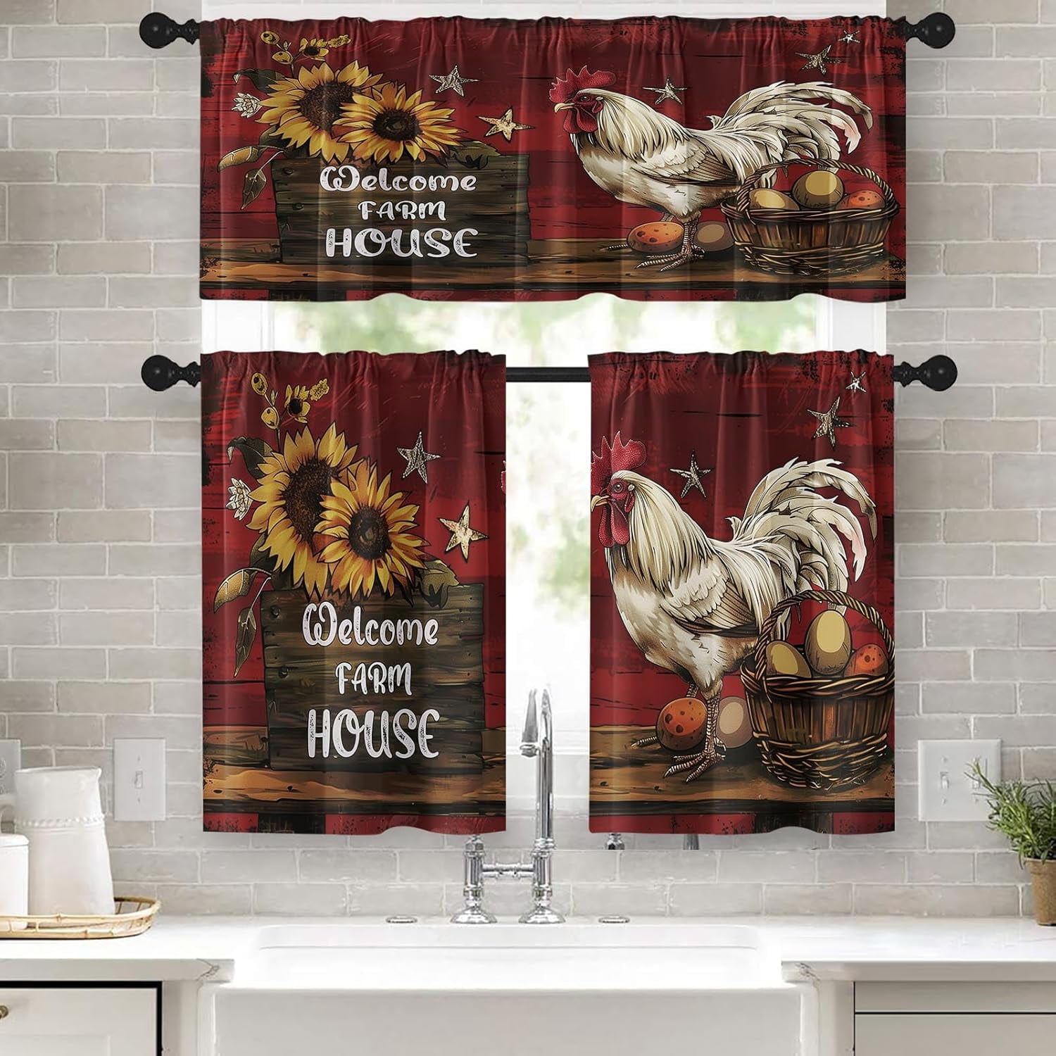 Farmhouse Kitchen Window Curtains Valance and Tier Set 36 Inch, Farm ...