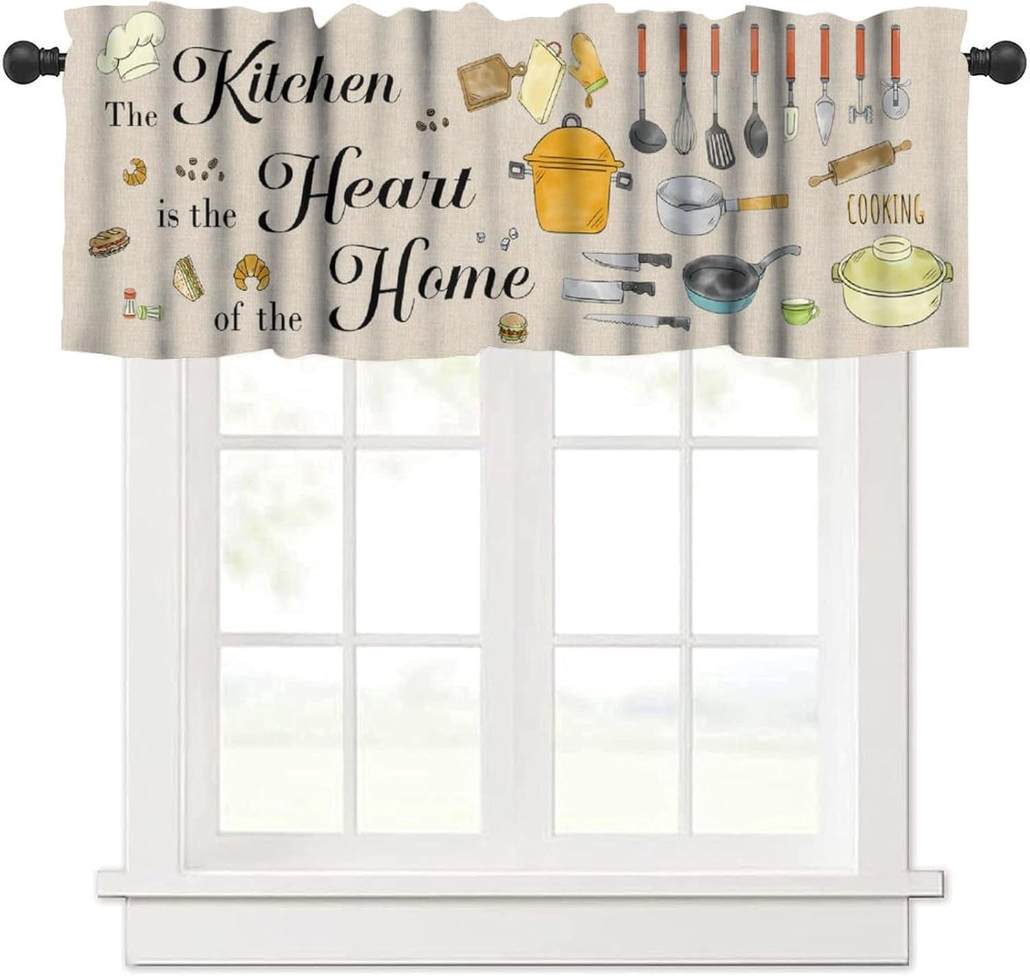 Farmhouse Kitchen Window Valance Curtain, Seasonal Holiday Cooking Set ...