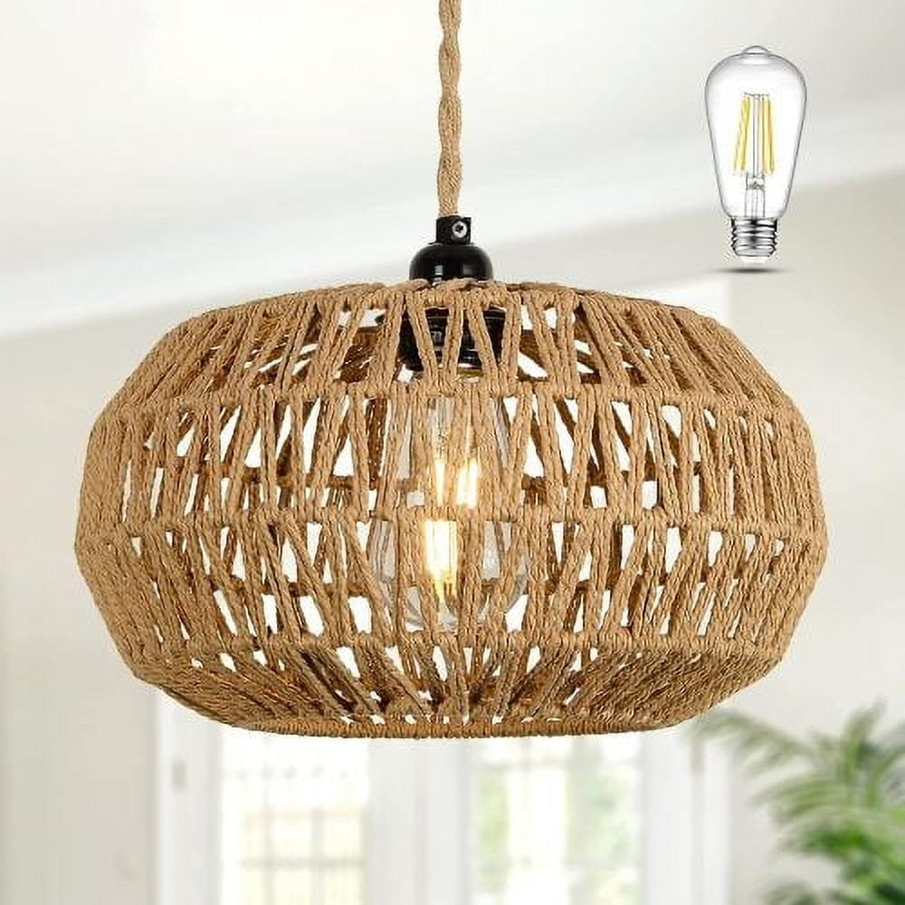 Farmhouse LED Rattan Pendant Lights, Boho Chandelier Light Fixture ...