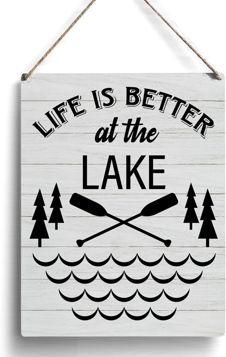 Farmhouse Lake Quote Wooden Sign Artwork, Summer Lake Wood Sign Wall ...