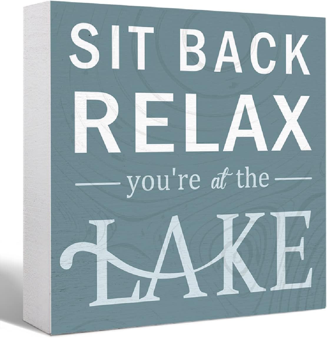 Farmhouse Lake Theme House Decor Wood Box Sign Sit Back Relax You're at ...