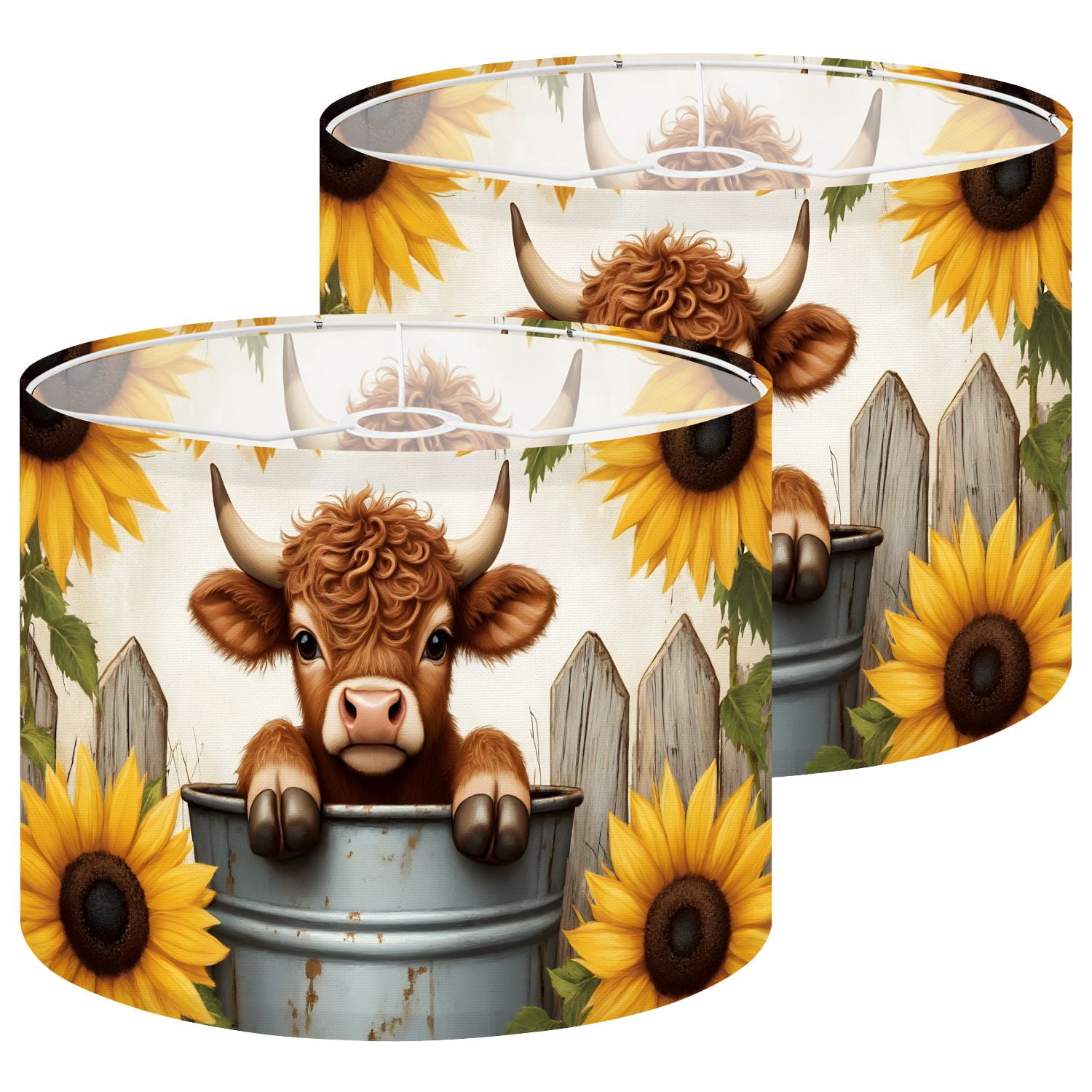 Farmhouse Lampshades 2 Pack Highland Cow Retro Art Sunflower Painting ...