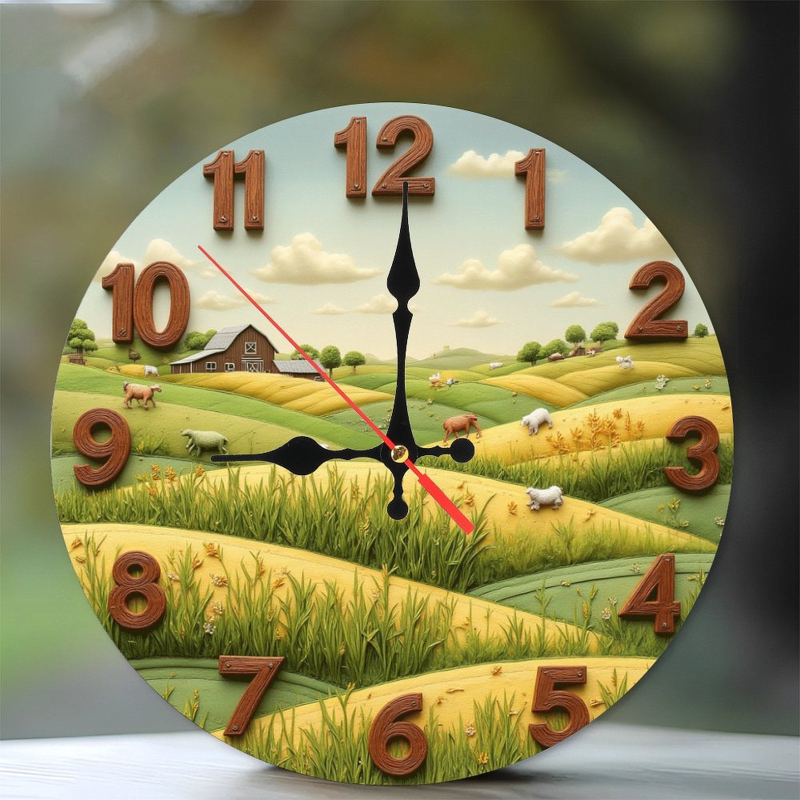 Farmhouse Landscape Wall Clock Rustic Country Decor 10-Inch Silent ...