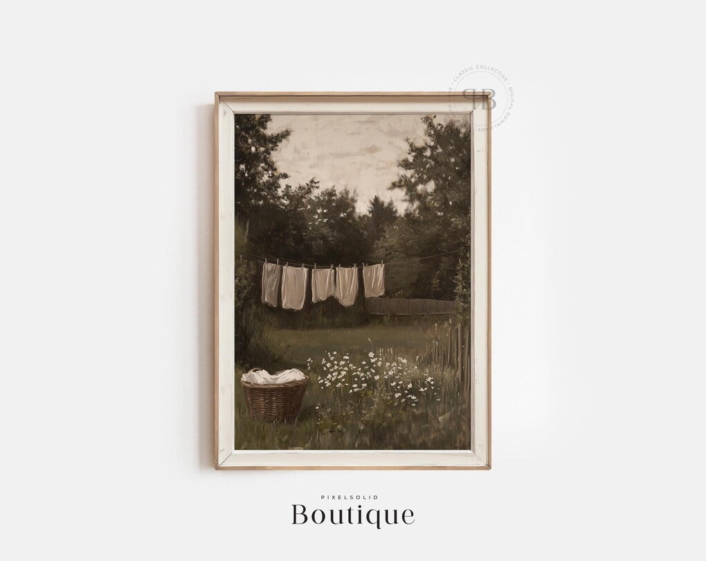 Farmhouse Laundry Line Print Rustic Clothesline Wall Art & Vintage ...