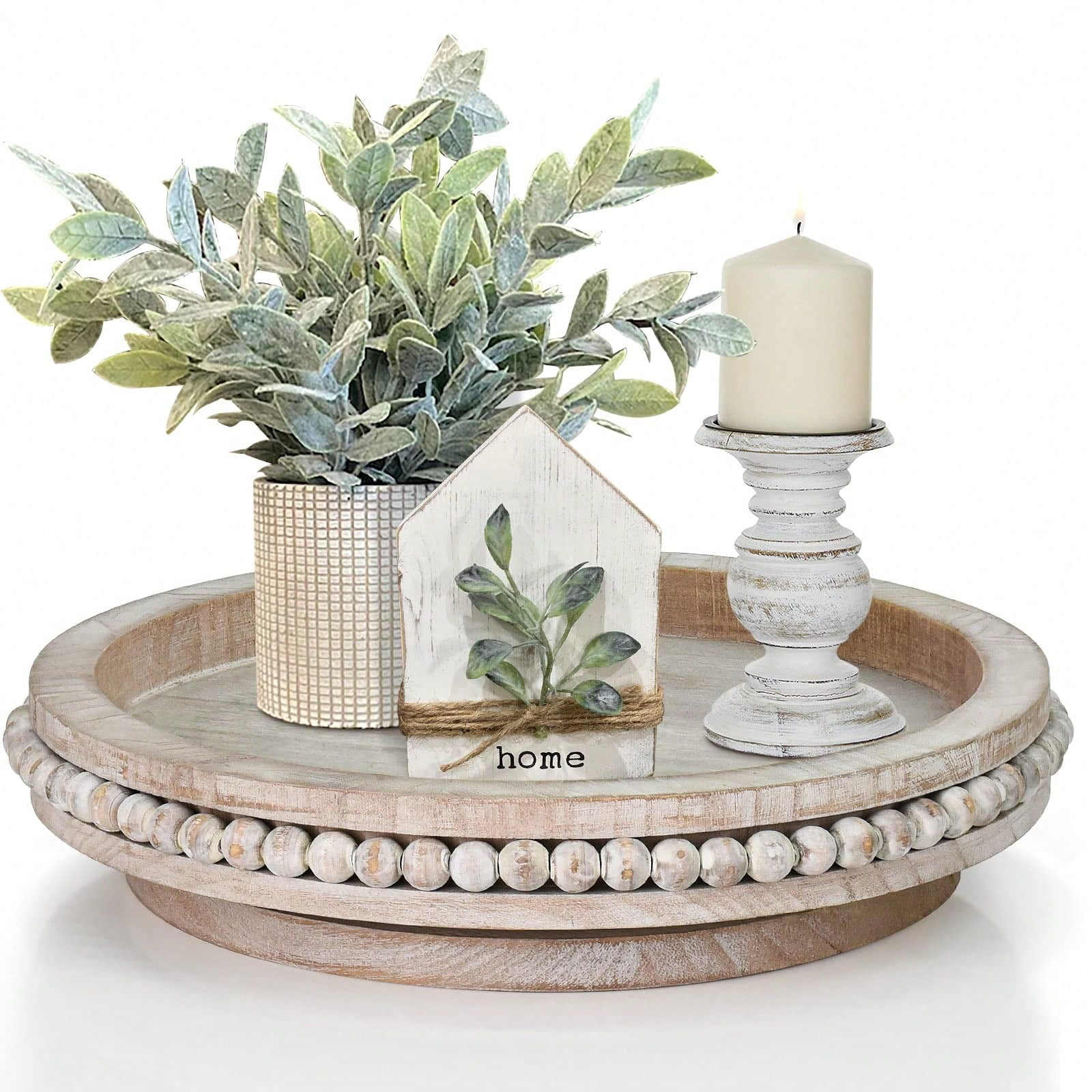 Farmhouse Lazy Susan Organizer For Cabinet,Decorative Tray Riser ...
